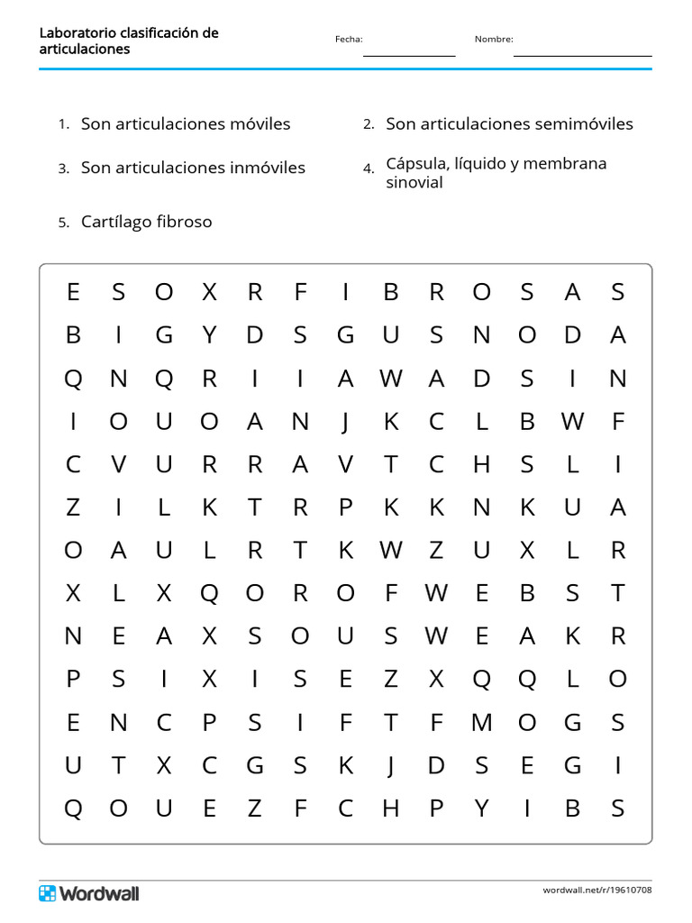 Laboratorio Clasificación de Articulaciones Sopa de Letras | PDF