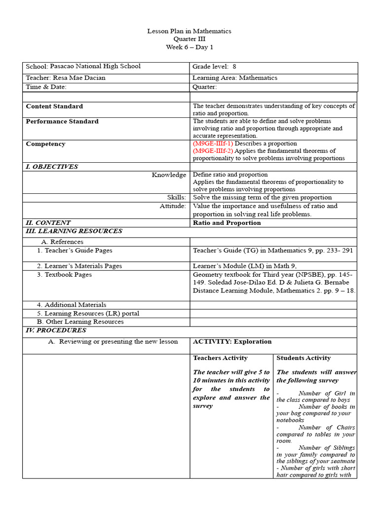 Content Standard Performance Standard: I. Objectives | PDF ...
