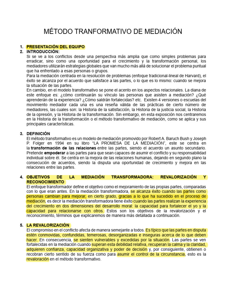 Metodo Transformativo Expo | PDF | Mediación