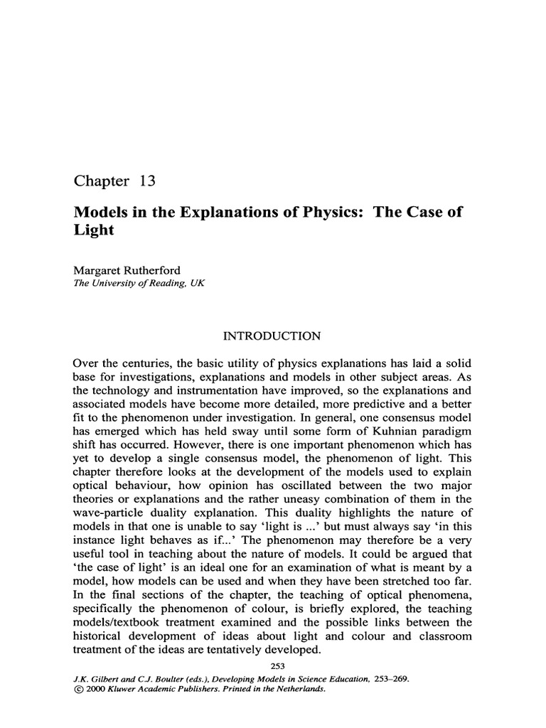 Rutherford, Margaret. Models in The Explanation of Physics. The Case of ...