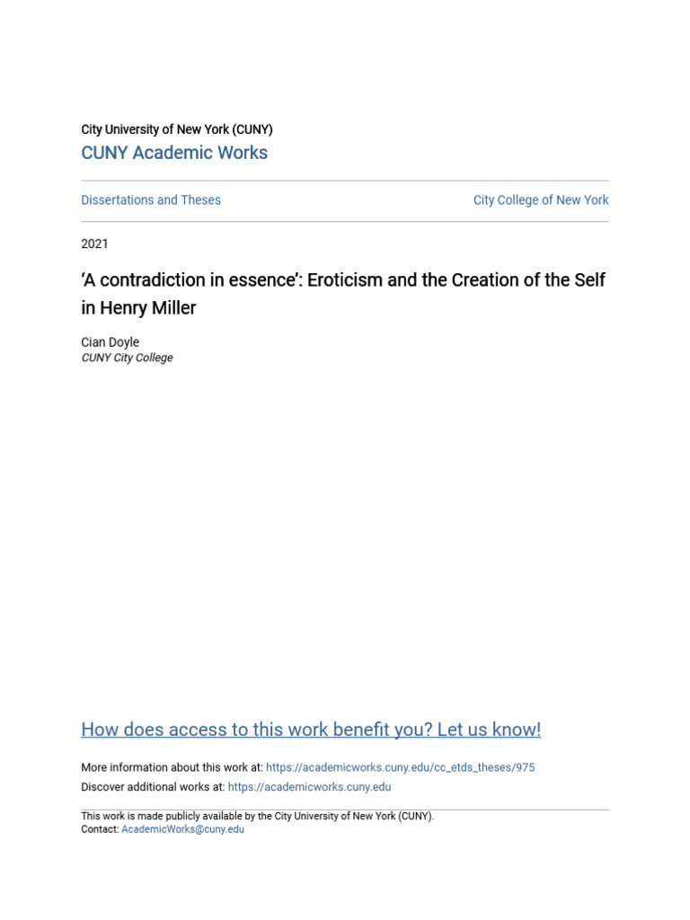 A Contradiction in Essence - Eroticism and The Creation of The S | PDF ...