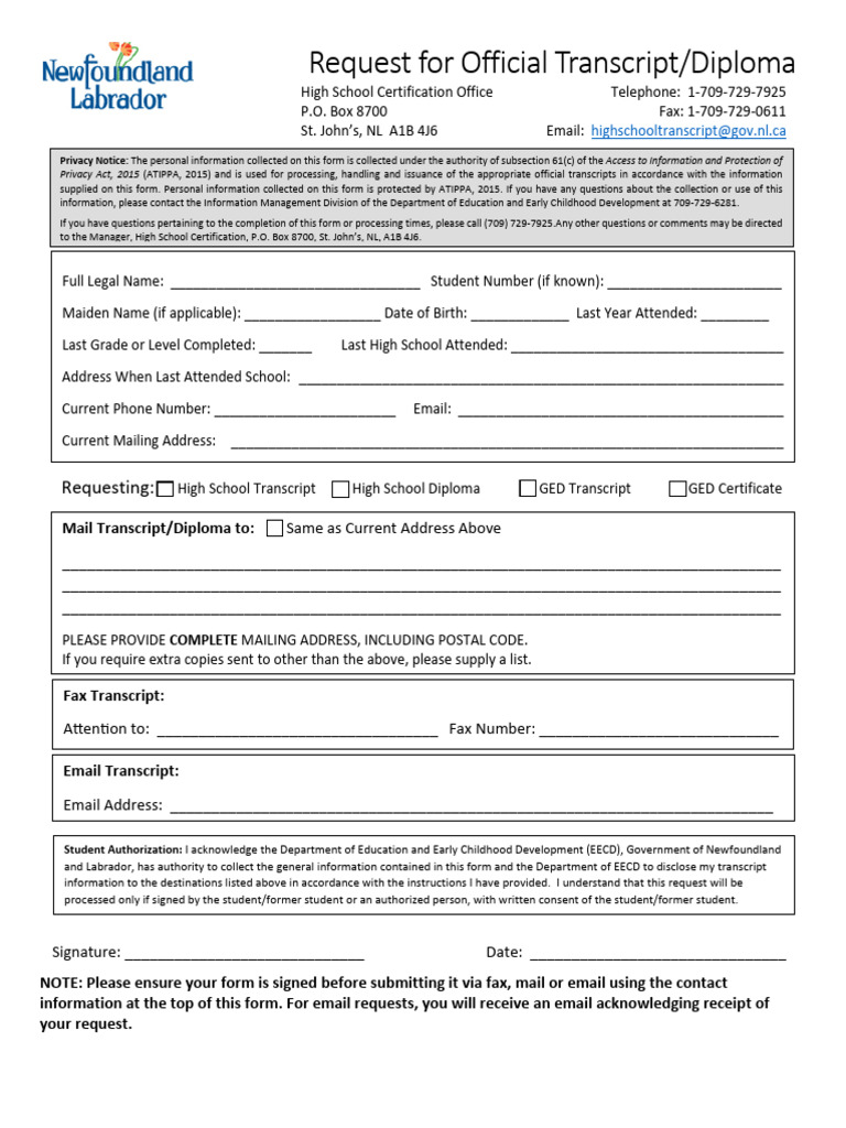 High School Transcript Request Form NEW 2 | PDF | Mail | Service Industries