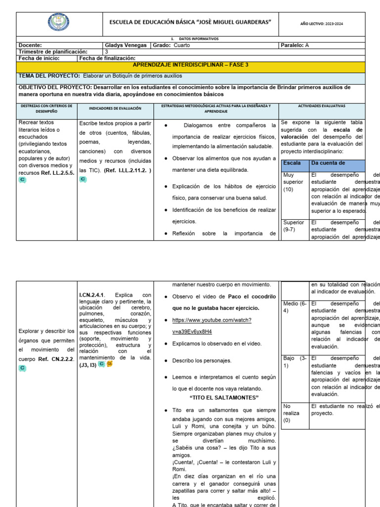 Proyecto Interd.3 Fase | Descargar gratis PDF | Evaluación | Aprendizaje