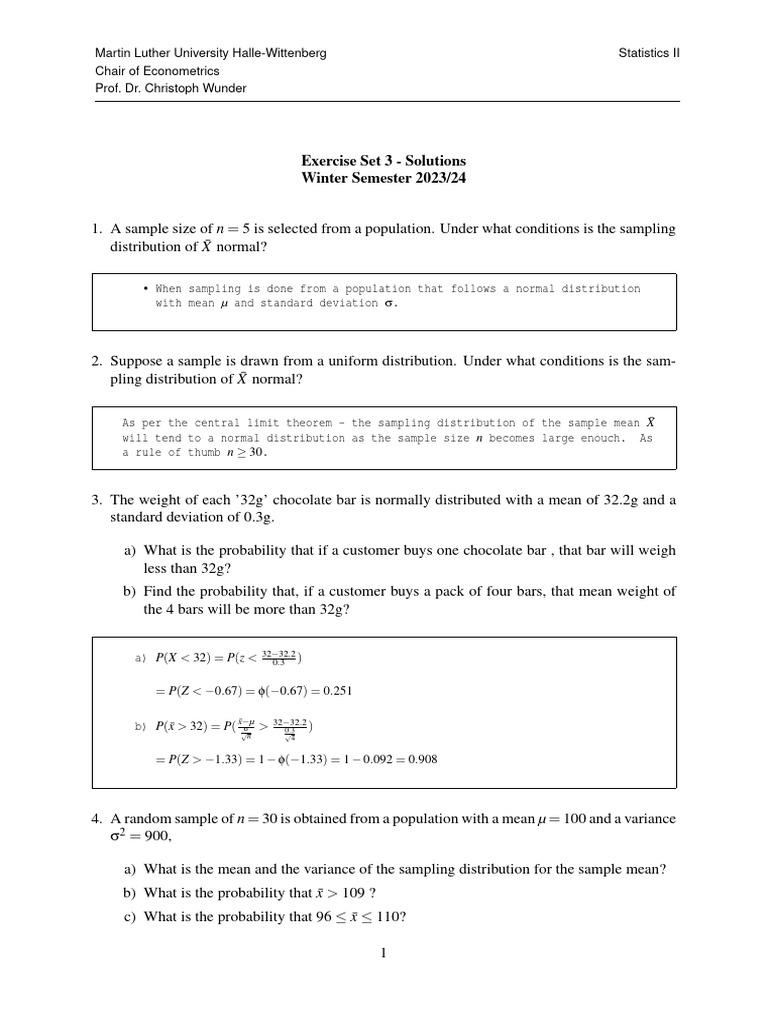 03 Stat2 Exercise Set3 Solutions | PDF | Variance | Normal Distribution