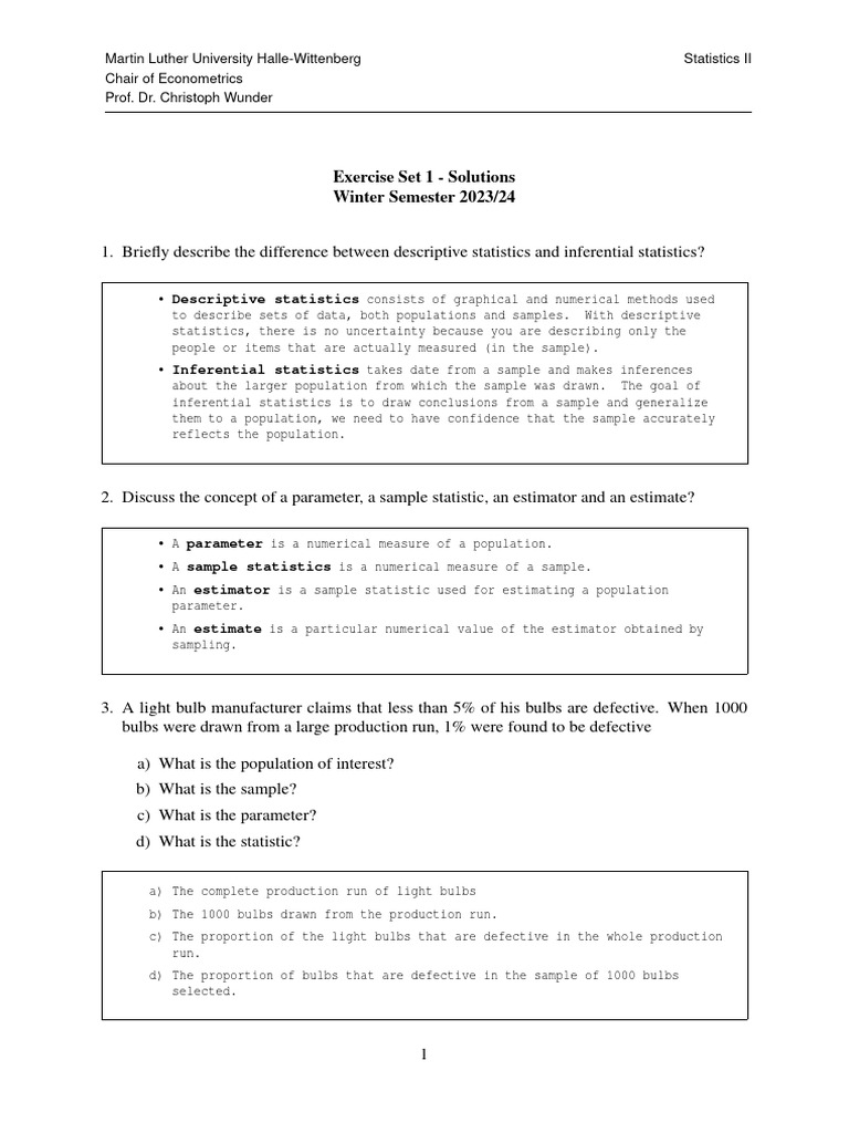 01-Stat2 Exercise Set 1 Solution | PDF | Statistics | Statistical Inference