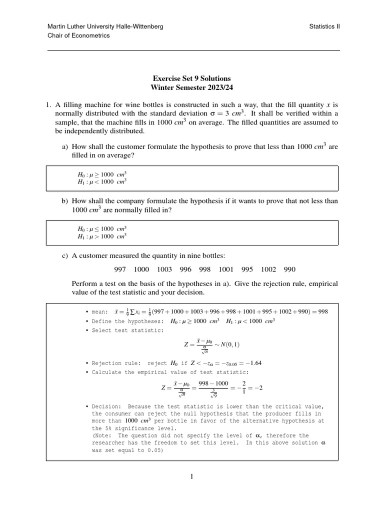 09-Stat2 Exercise Set 9 Solutions | Download Free PDF | Statistical ...