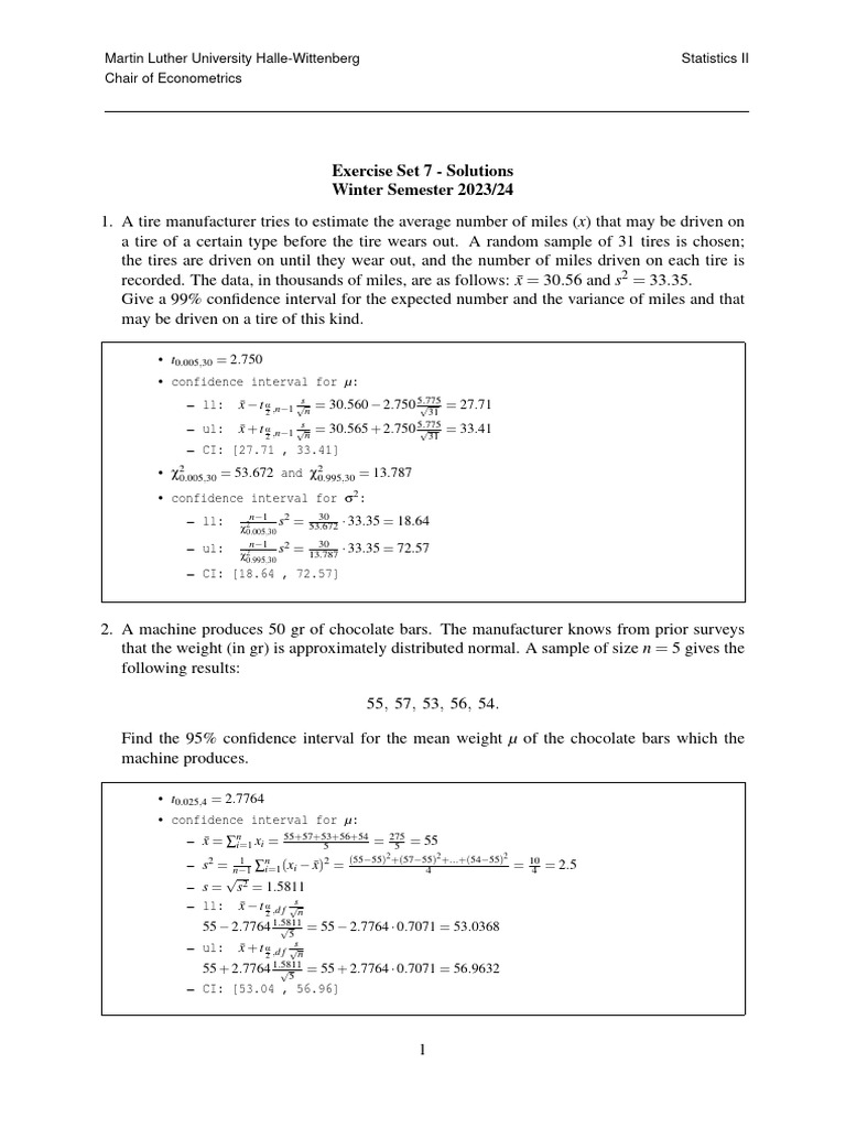07 Stat2 Exercise Set7 Solutions | PDF | Confidence Interval | Standard Deviation