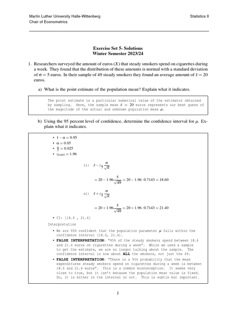 05 Stat2 Exercise Set5 Solutions | PDF | Confidence Interval | Applied Mathematics