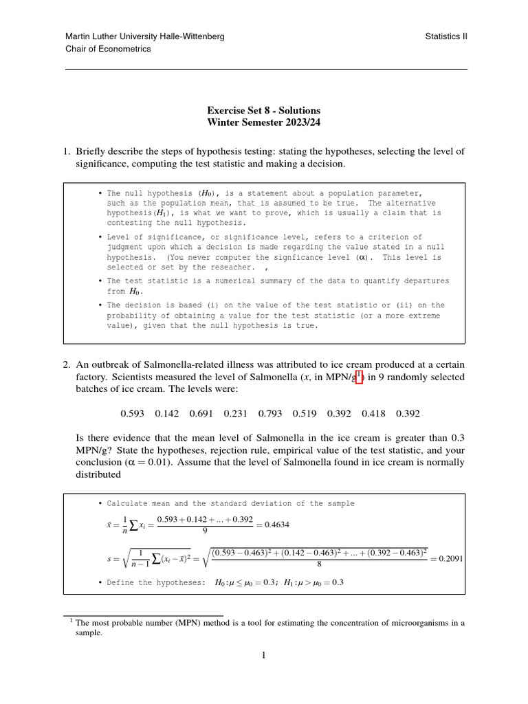 08 Stat2 Exercise Set8 Solutions | PDF | Statistical Significance ...