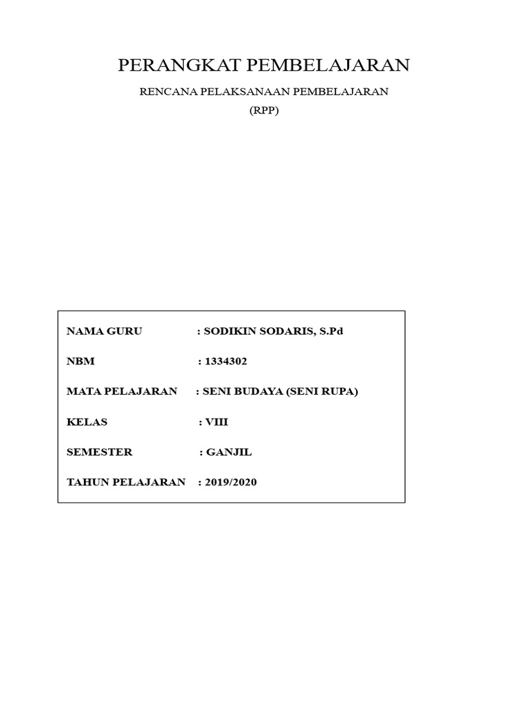 RPP 1 Seni Rupa Kelas 8 New | PDF | Seni