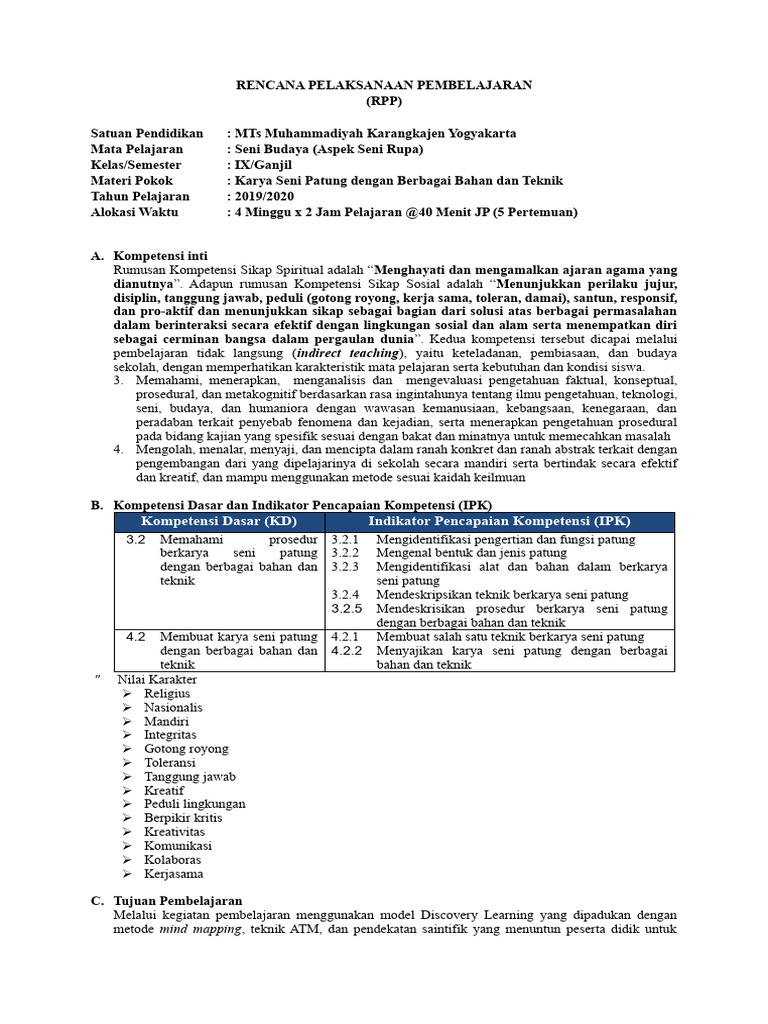 RPP 2 Seni Rupa Kelas 9 New | PDF