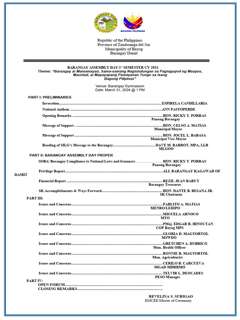 Annexes A, G, I - Templates For Barangay - Jan 24.docx-1 | PDF