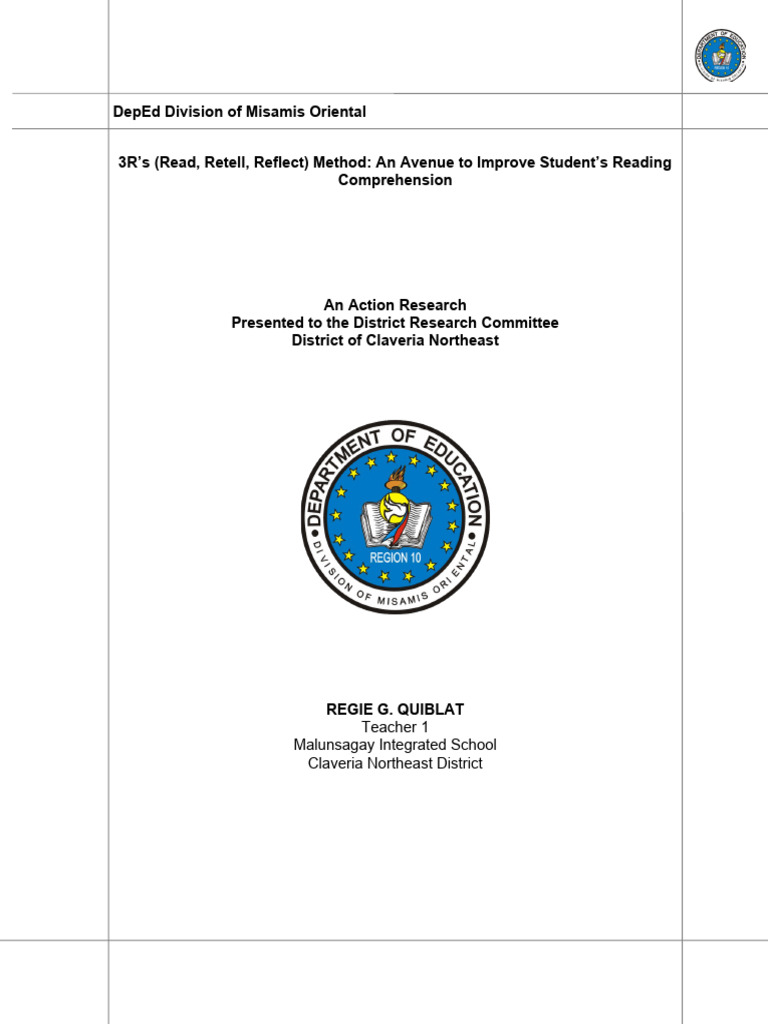 3 R's (Read, Retell, Reflect) Method: An Avenue To Improve Students ...