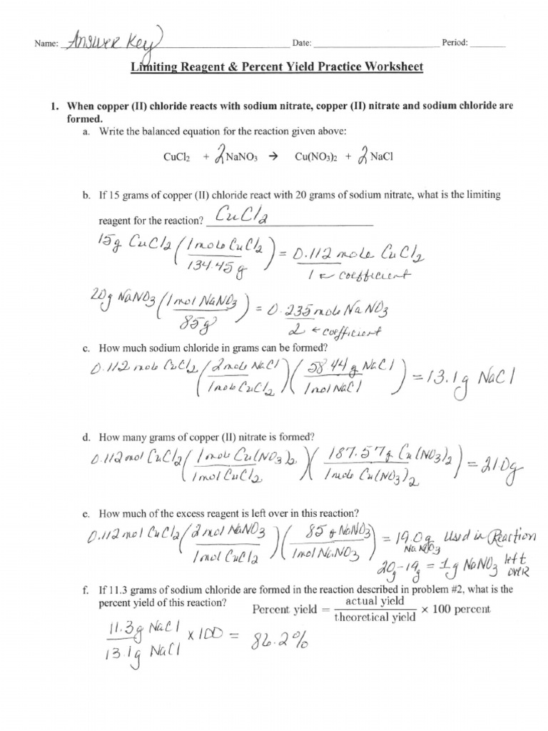 Limiting Reagent Yield - Key 2 | PDF