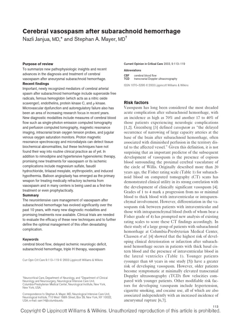 Vasospasm | PDF | Ischemia | Medical Imaging