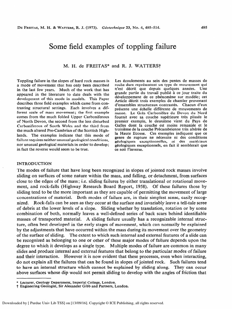 De Freitas, M. H. Watters, R. J. (1973) - Some Field Examples of ...
