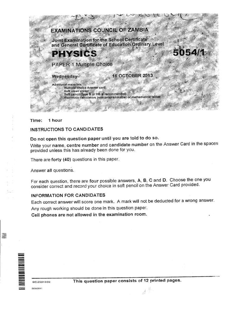 2013 Physics Paper 1 Past Paper | PDF