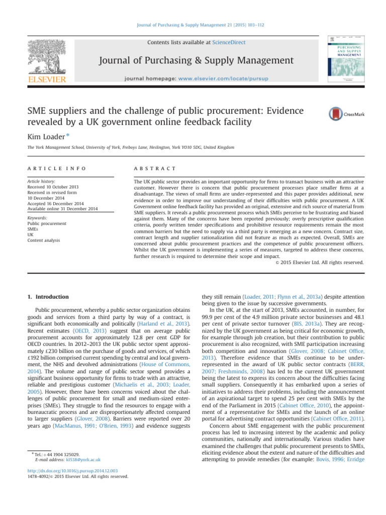 SME Suppliers and The Challenge of Public Procurement - Evidence | PDF | Small And Medium Sized ...