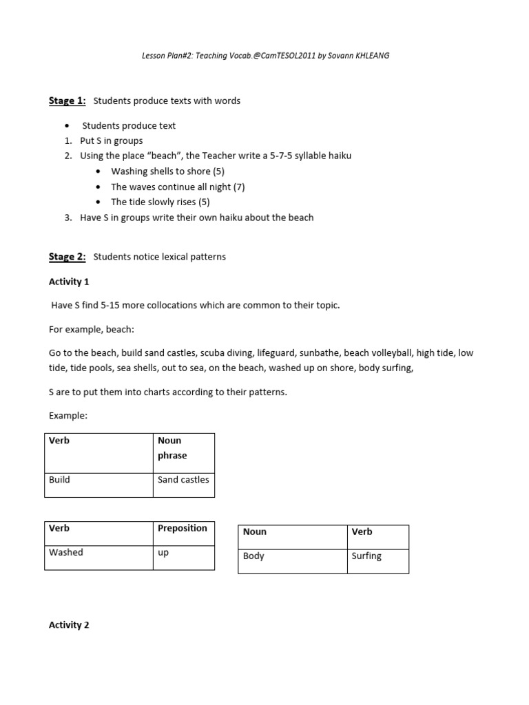 Lesson Plan 2 Teaching Vocabulary | PDF | Noun | Preposition And ...