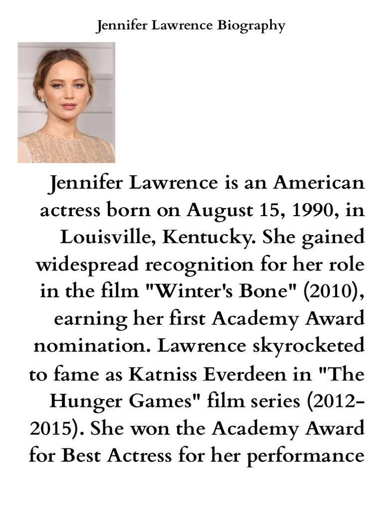 Jennifer Lawrence: Acclaimed Actress Bio | PDF | Art