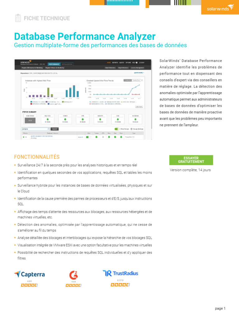 Fiche Technique Solarwinds DPA - FR | PDF | Informatique | PostgreSQL