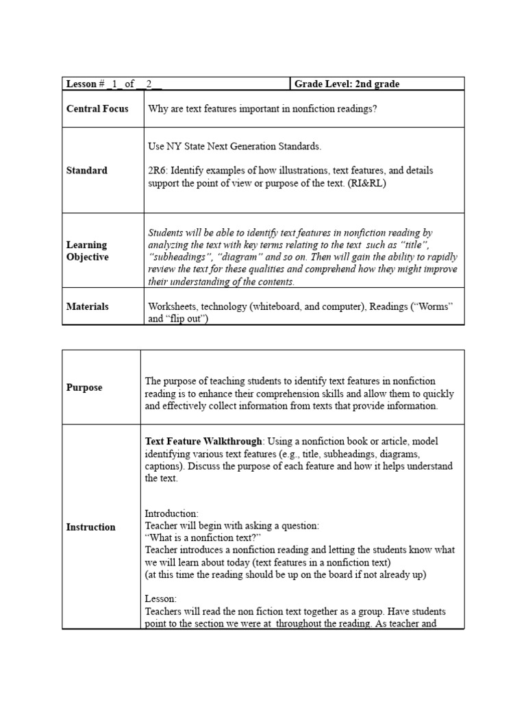 Non Fiction Text Feature Lesson Plan - Sandy Yang | PDF | Behavior ...