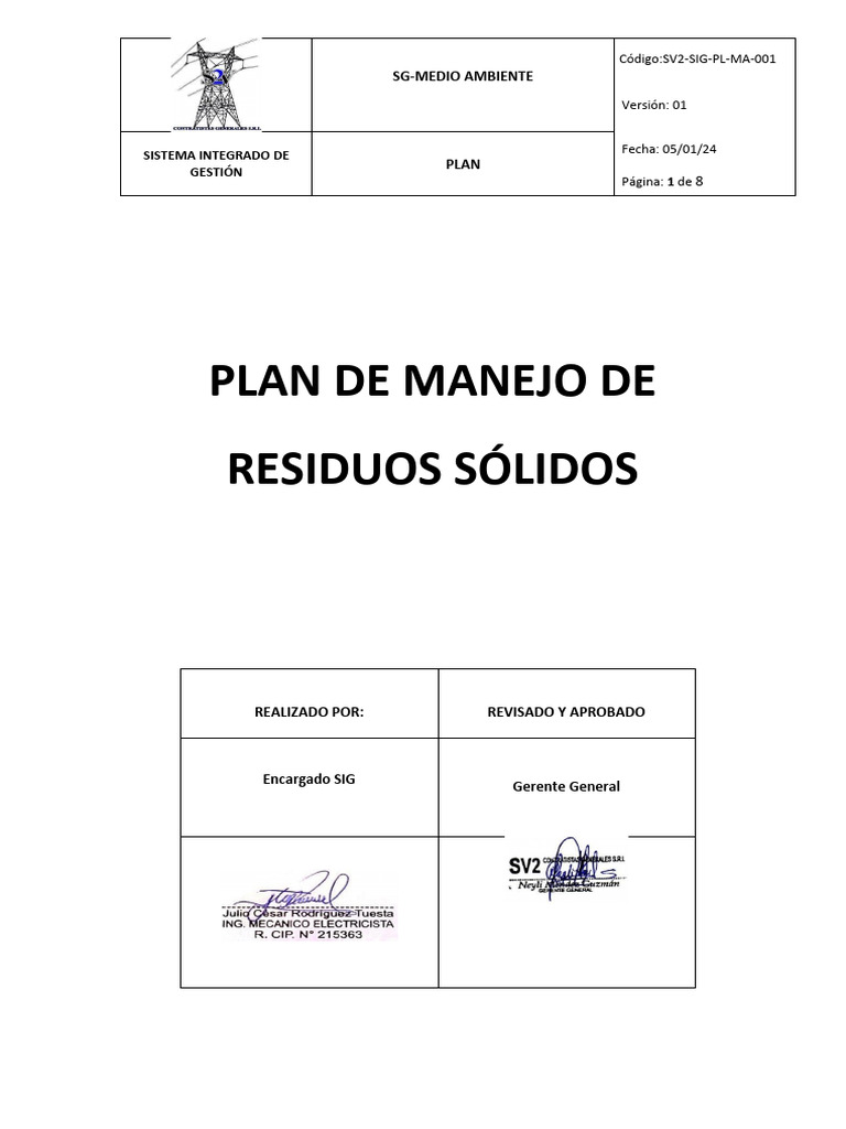 Plan de Minimizacion y Manejo de Residuos Solidos | PDF | Residuos | Reciclaje