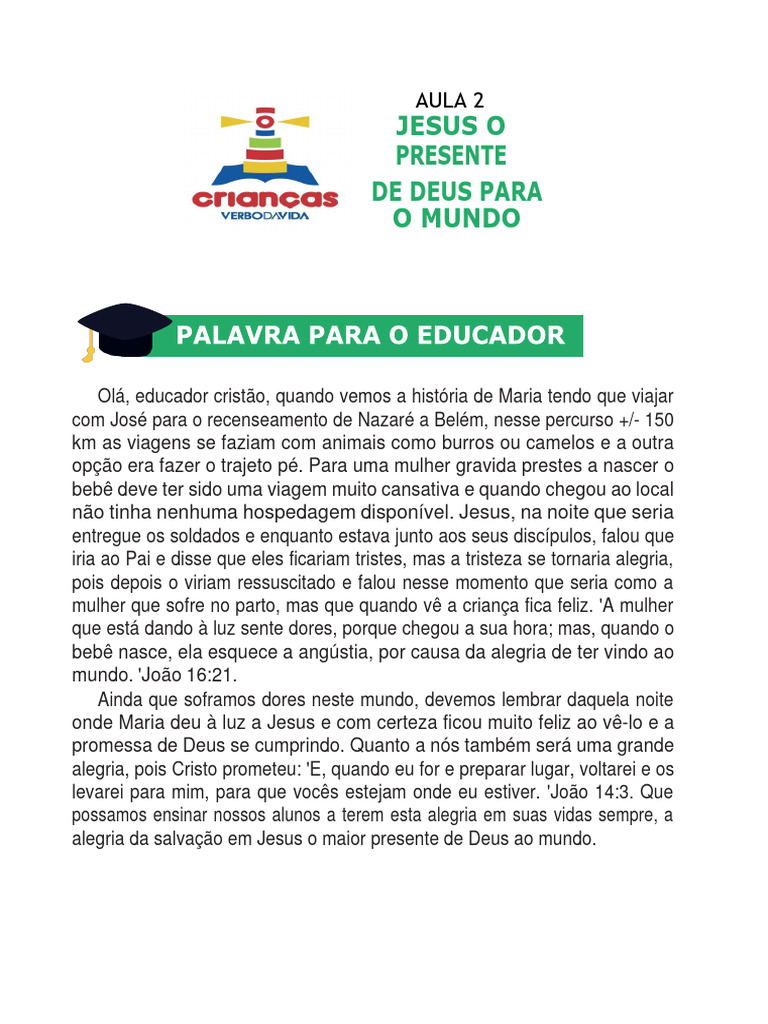 Aula 2 - Jesus o Presente de Deus para o Mundo | PDF | Maria, mãe de Jesus | Jesus