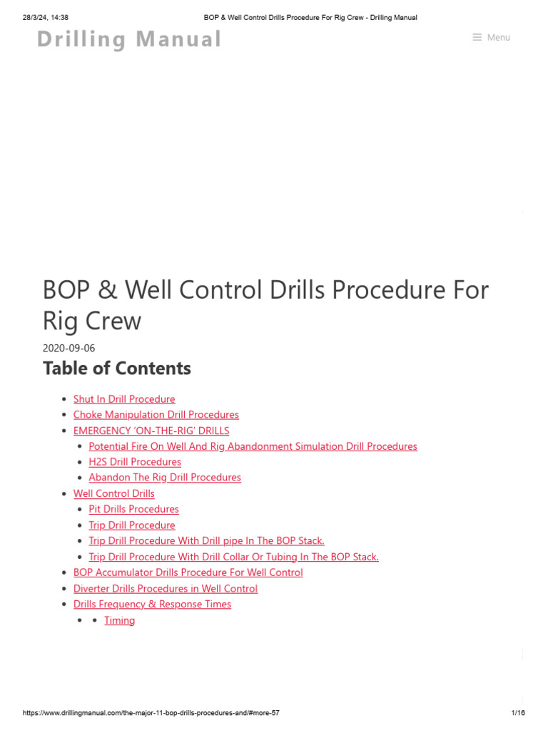 BOP & Well Control Drills Procedure For Rig Crew - Drilling Manual ...