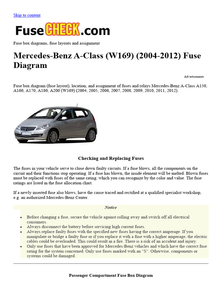 W169 relay BOX | PDF | Fuse (Electrical) | Switch