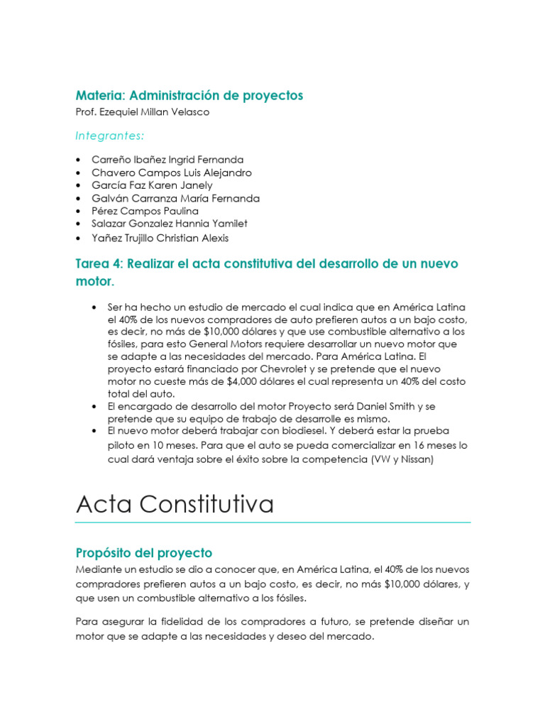 Tarea 4. Acta Constitutiva | PDF | Presupuesto | Marketing