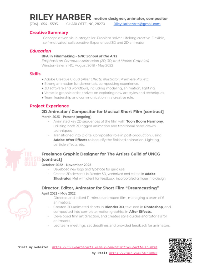 Riley Harber - Animation Mograph - Resume 2024 | PDF | 3 D Computer ...