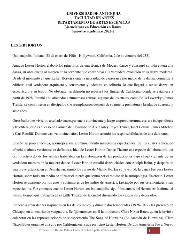 Breve Historia Lester Horton, Baril Jacques, La Danza Moderna ...