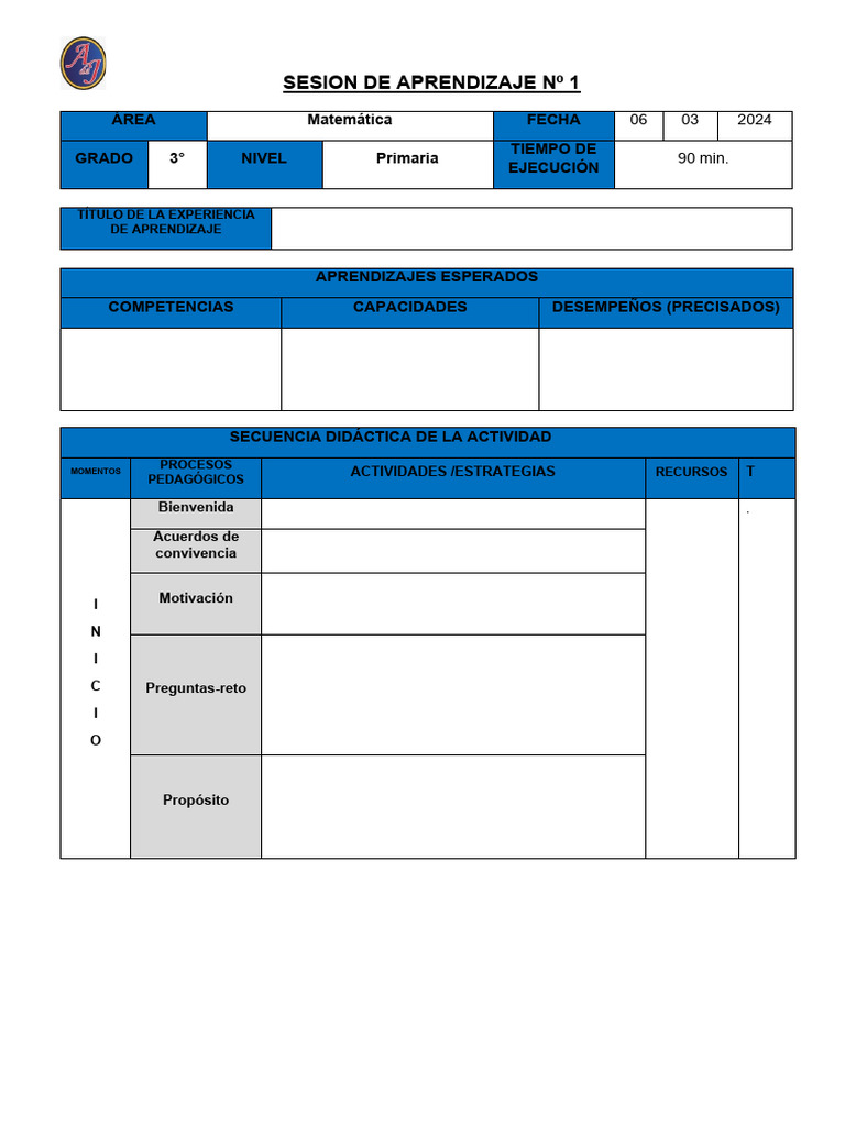Sesion de Aprendizaje 2024 | PDF