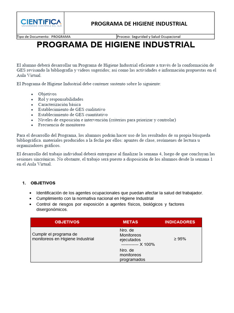 Programa de Higiene Industrial - Trabjo 4. Fernando Ferrer | PDF | Higiene Ocupacional ...