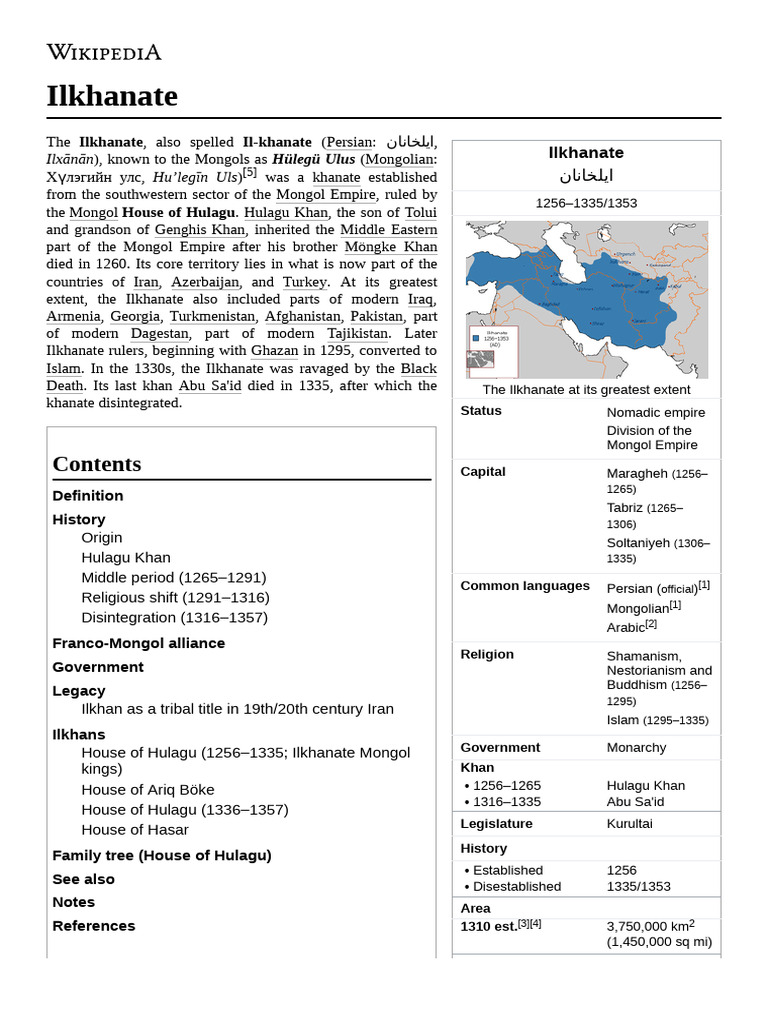 Ilkhanate: Mongol Empire Division | PDF | Mongol Empire | Mongols