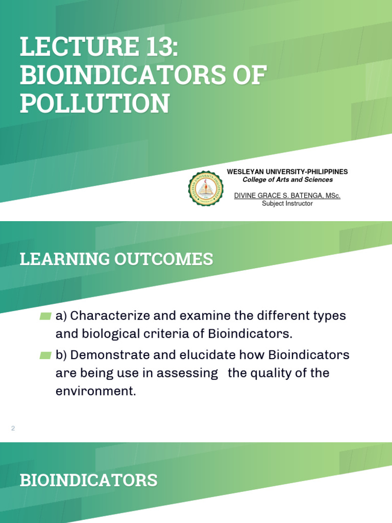 ES LECTURE 13 - Bioindicators of Pollution | PDF | Bacteria | Nature