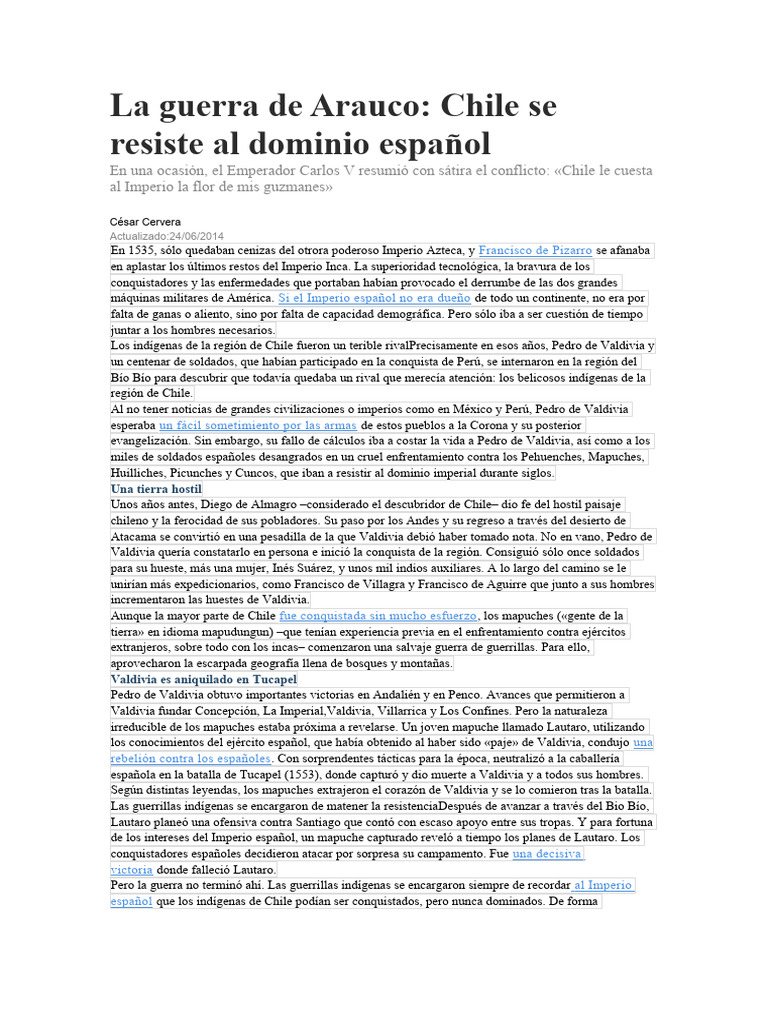 La Guerra de Arauco ESPAÑA Y La Resistencia Mapuche | PDF