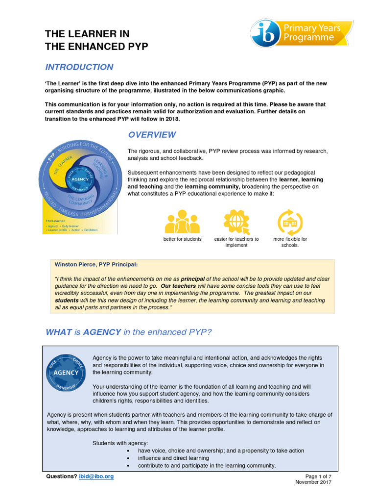The Learner in The Enhanced Pyp | PDF | Learning | Teachers