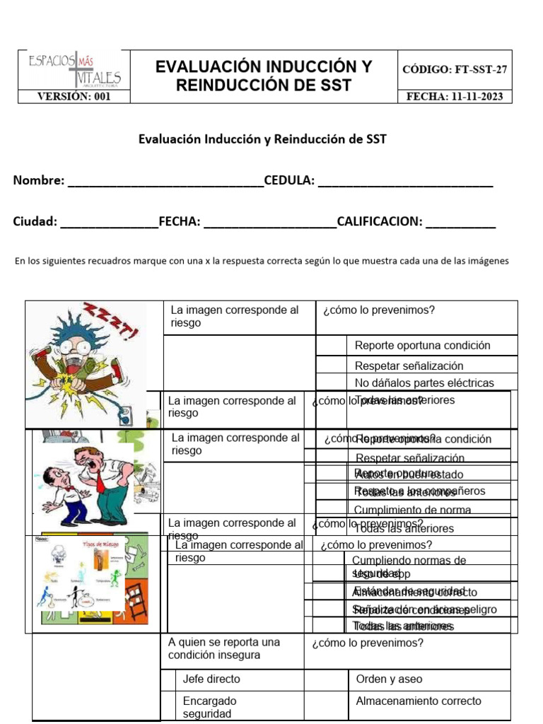 FT-SST-27 Formato Evaluación Inducción y Reinducción de SST | PDF