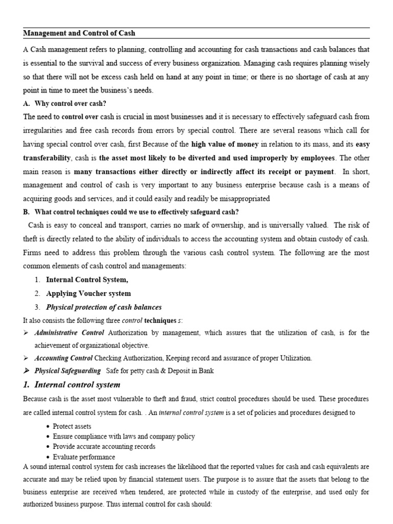 The Bank Account As A Tool For Controlling Cash Pdf Cheque Deposit Account