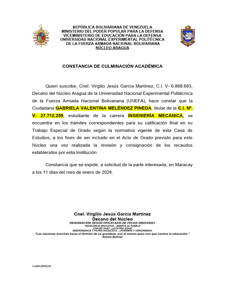 Copia de Carta de Culminacion Academica Editada-2 | PDF | América del ...