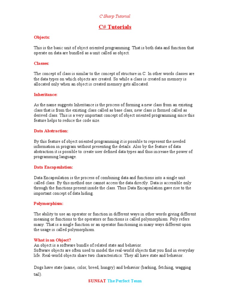 C Sharp Tutorial | PDF | Class (Computer Programming) | Inheritance ...