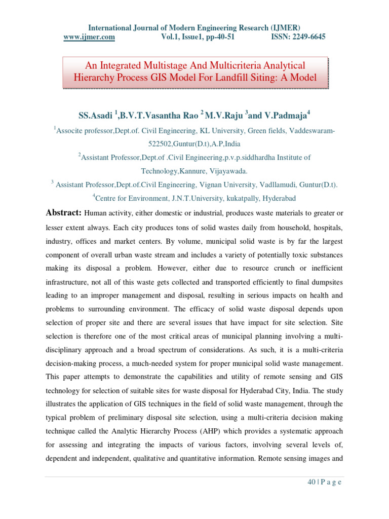 GIS-Based Landfill Site Selection in Hyderabad | PDF | Geographic ...