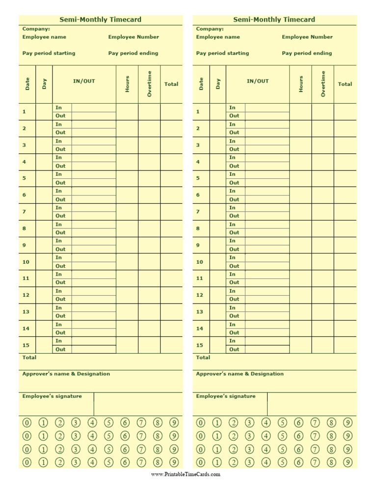 Semi-Monthly Punch Time Card | PDF | Overtime | Business Law