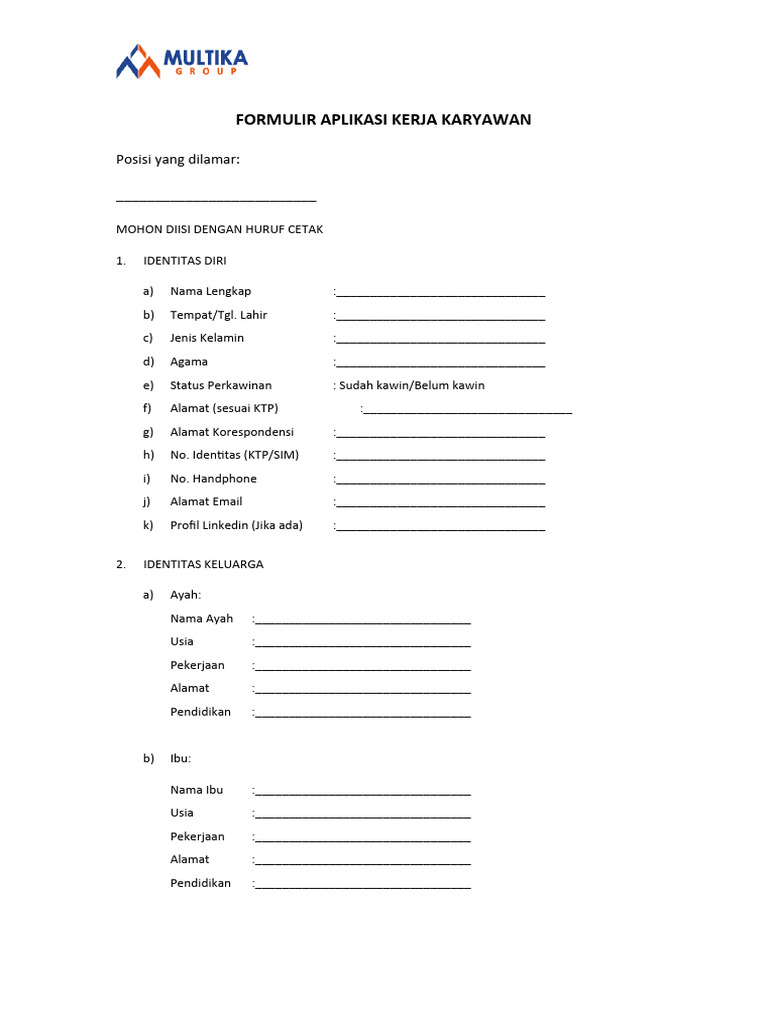 Formulir Aplikasi Kerja Karyawan | PDF