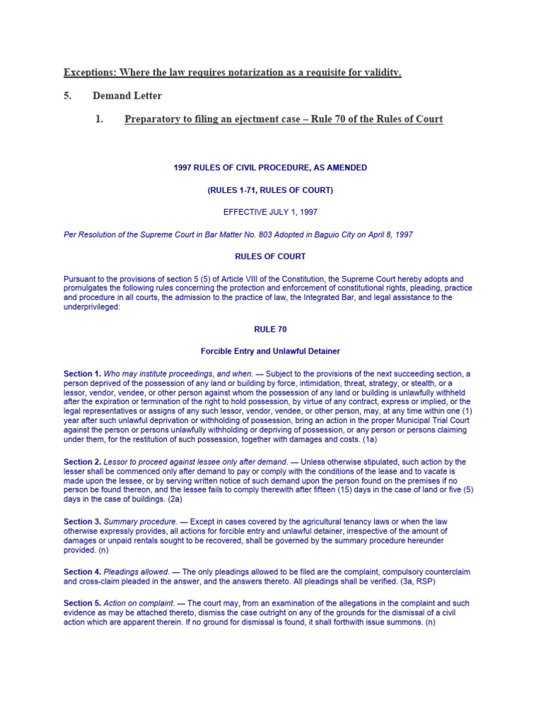 Demand Letter - Rule 70 of The Rules of Court | PDF | Complaint ...