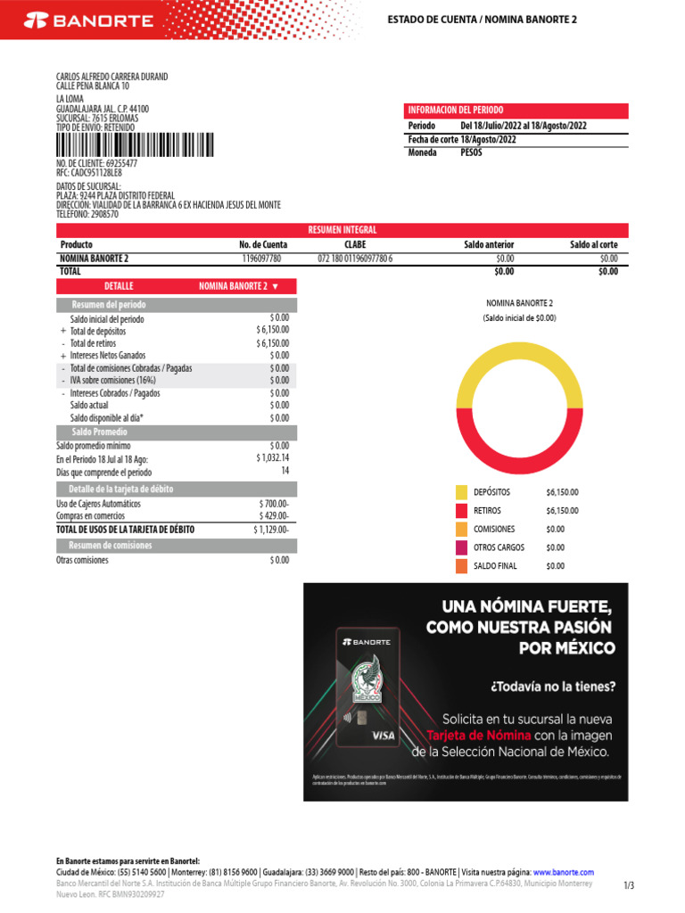 Estado de Cuenta BANORTE | Descargar gratis PDF | Bancos | Dinero
