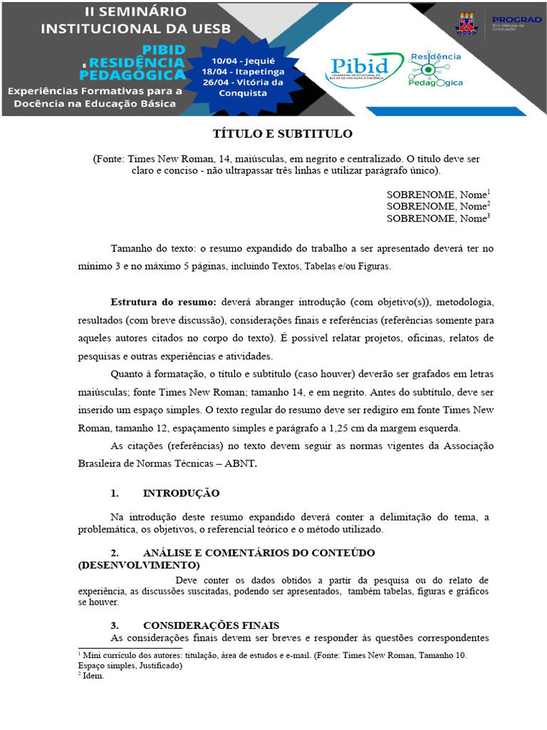 Template PIBI e RP 2024 | PDF | Abstract (resumo)