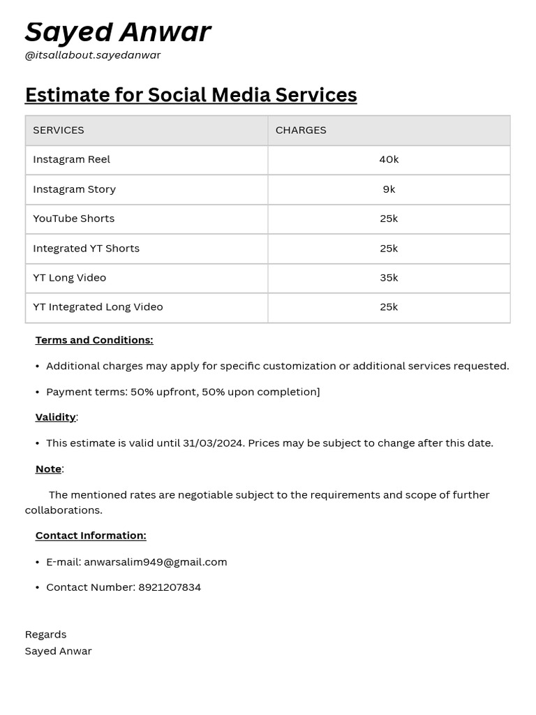 Sayed Anwar Estimate Charges | PDF